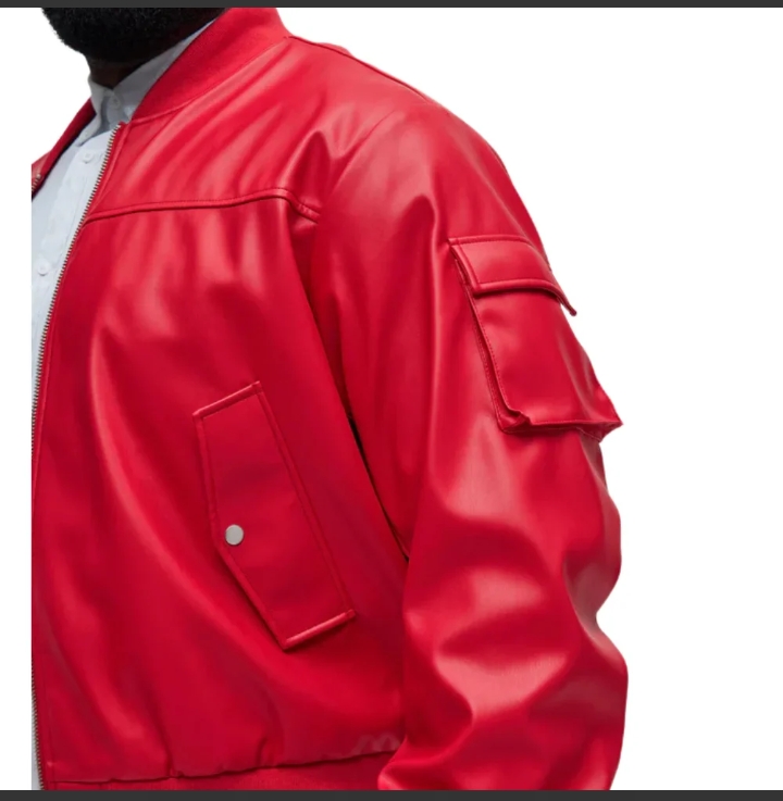 Men’s Red Leather Bomber Jacket | Royalex Leather
